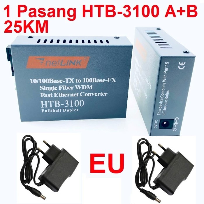 Jual Optical Media Converter HTB-3100 A+B Fiber RJ45 Netlink 1 Pasang 25KM | Shopee Indonesia