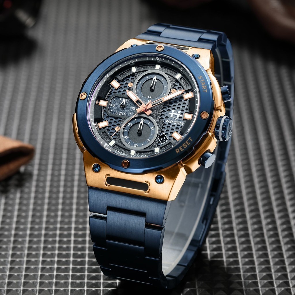 Jual Ori Evans Jayden Jam Tangan Pria 9600 Rantai Stainless Chrono Kaca ...