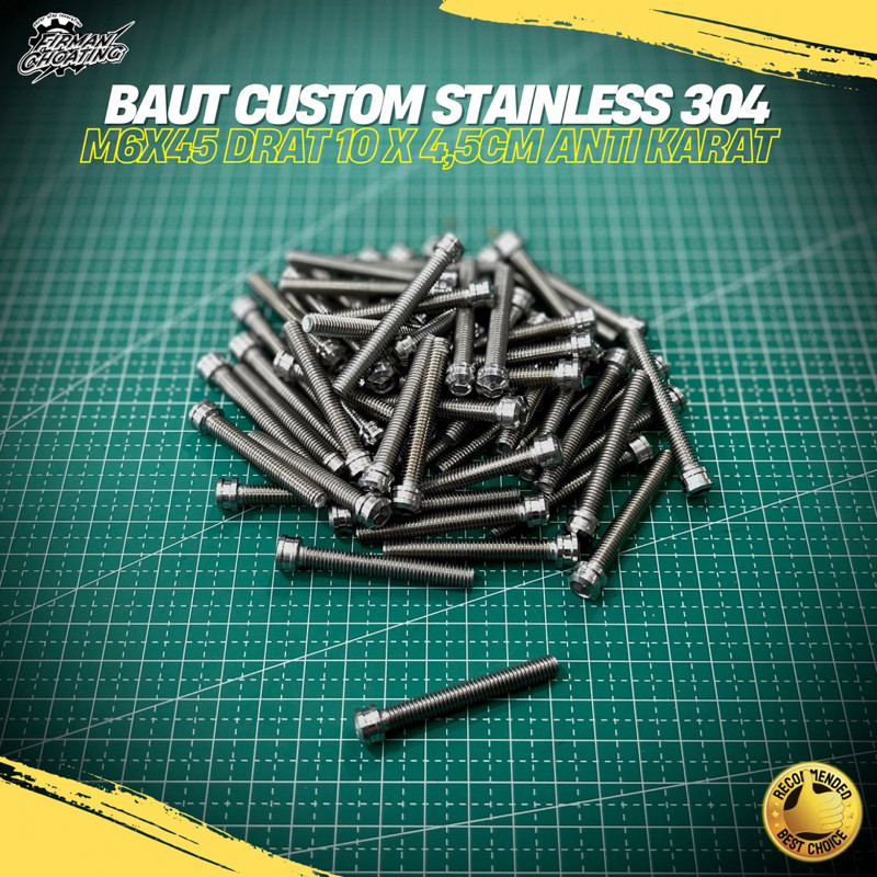 Jual BAUT CUSTOM STAINLESS 304 M6x45 DRAT 10 PANJANG 4,5CM (Harga 1 Pcs ...