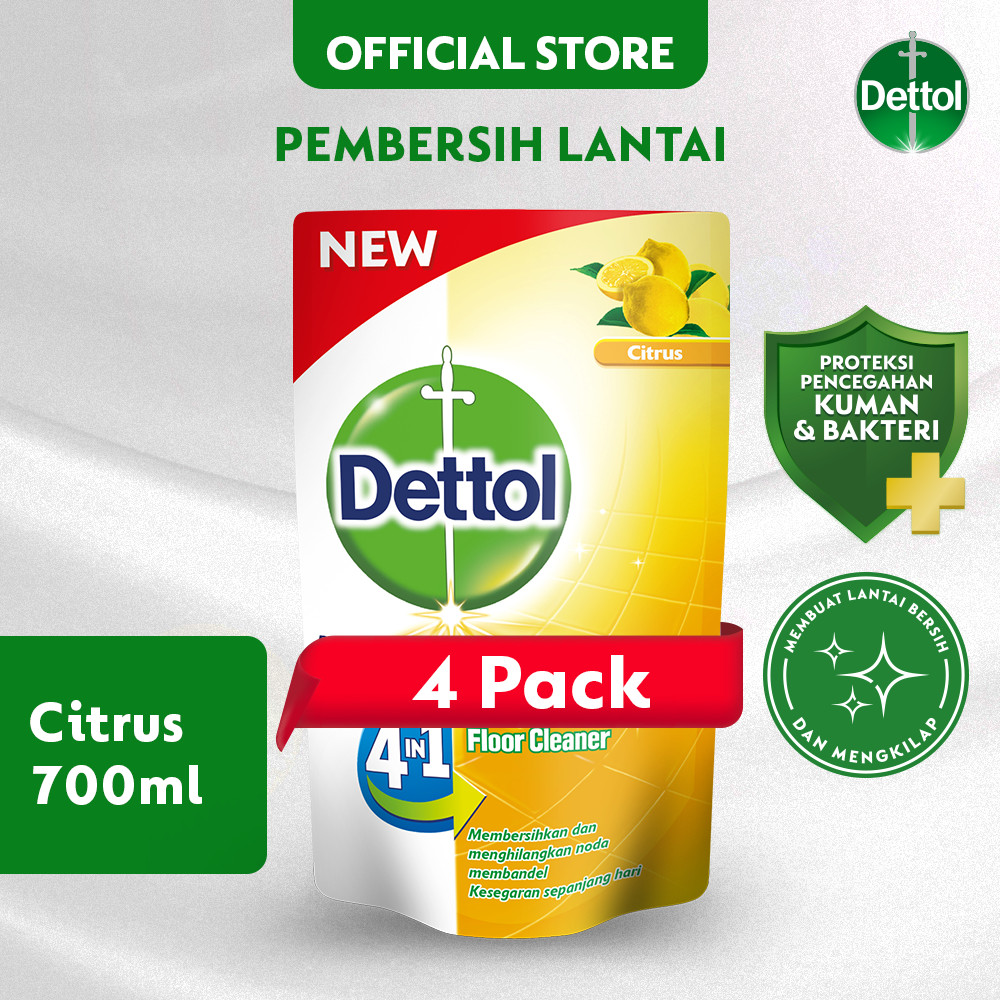 Jual Dettol Pembersih Lantai Citrus 700 ml x4 - Anti Kuman dan Bakteri | Shopee Indonesia