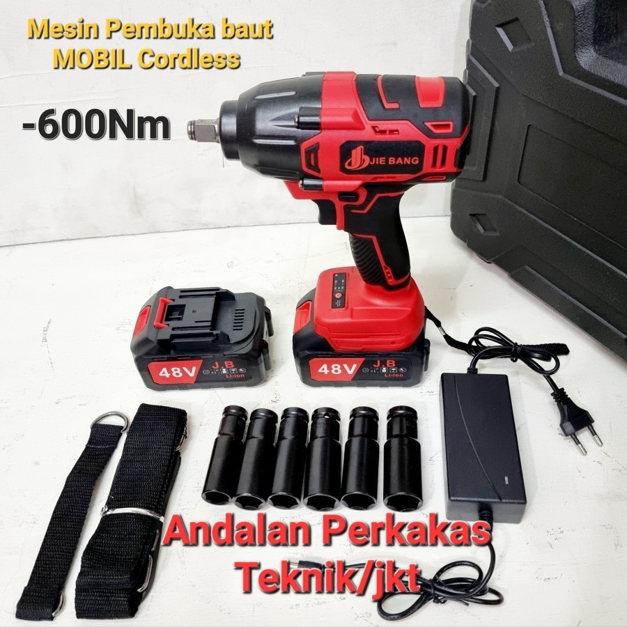 Jual Mesin Pembuka Baut Mur Roda Mobil Paket 2 Baterai Cordless Impact Wrench Torsi 600Nm Super ...