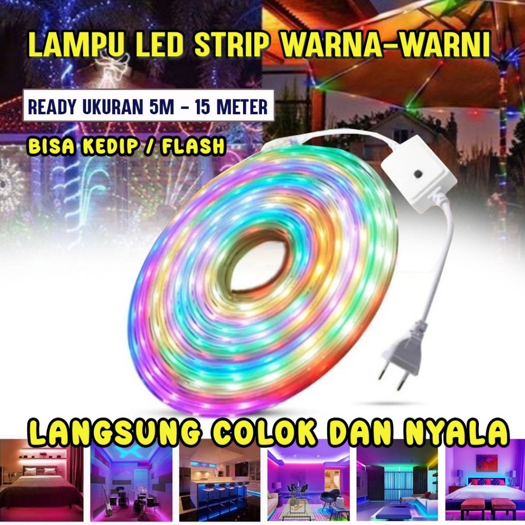 Jual Paket lampu strip RGB Warna warni 5M-15M LED Flash Kedip Selang ...
