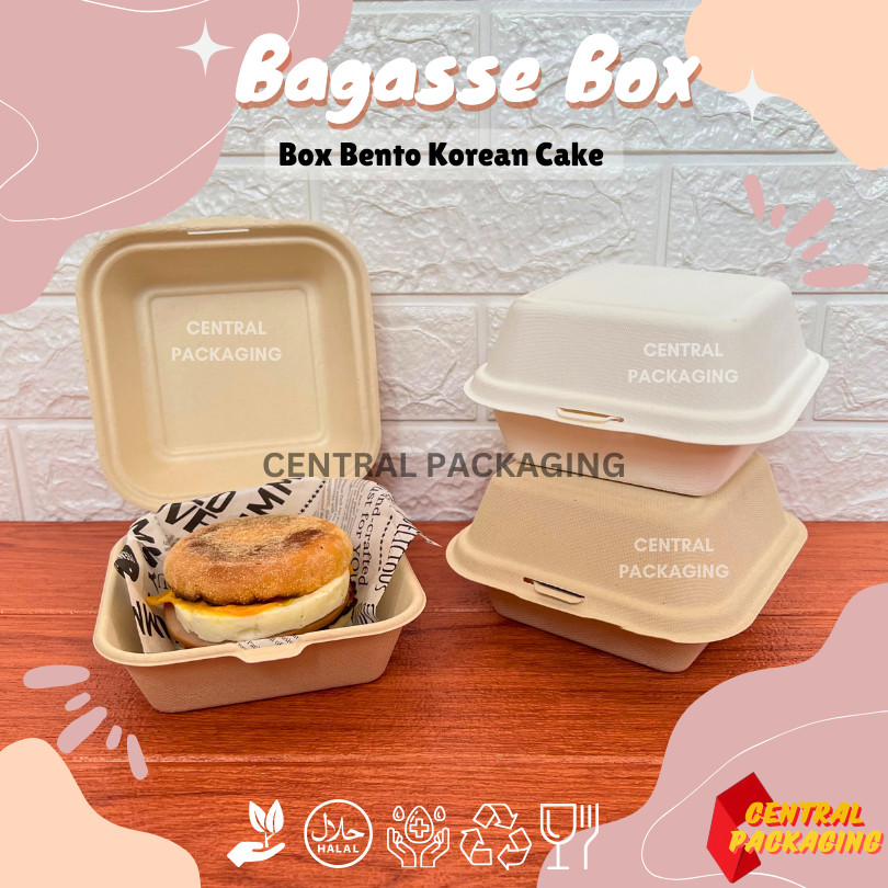Jual BAGASSE BOX LUNCH BURGER CAKE TART / BOX BENTO CAKE / BOX KOREAN ...