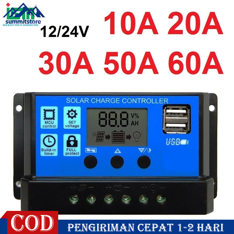 Jual Solar Charge Controller LCD LED Display Solar PWM 12V/24V 10A 20A 30A 50A 60A USB Panel ...