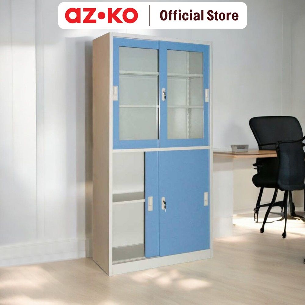 Jual AZKO Krisbow Lemari Arsip Kantor Besi 4 Pintu Geser - Biru File ...