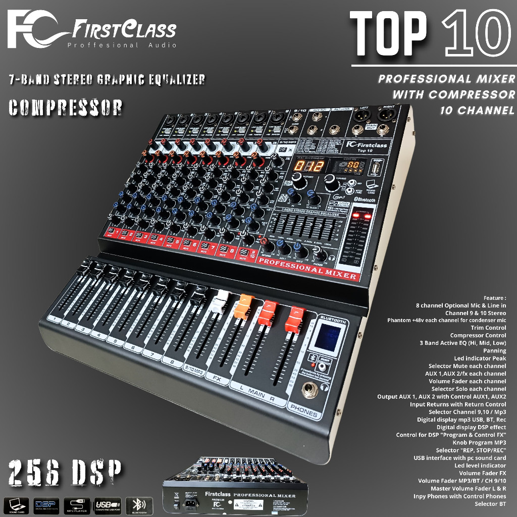 Jual Mixer Audio 10 Channel dgn Compressor Firstclass Mixer Mikser ...
