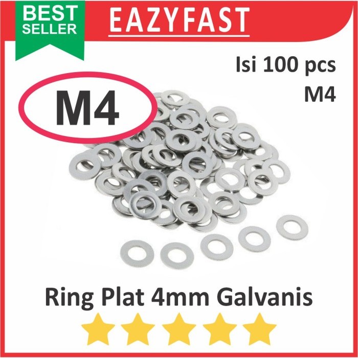 Jual Ring Plat Washer Mur Baut M4 4mm M 4 mm Flat Plate Galvanis Putih ...