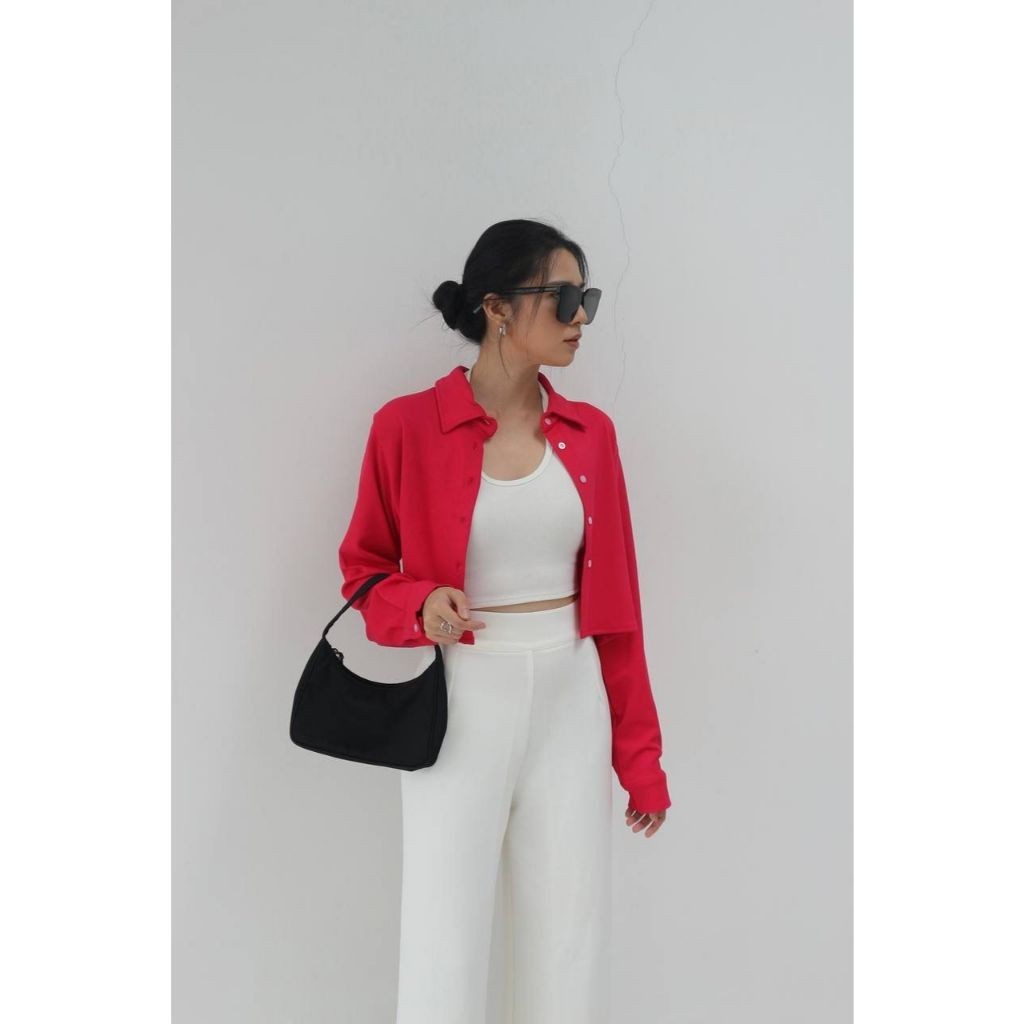 Jual KAOS KNIT CROP POLOS LENGAN PANJANG VARIASI KERAH V NECK FULL ...