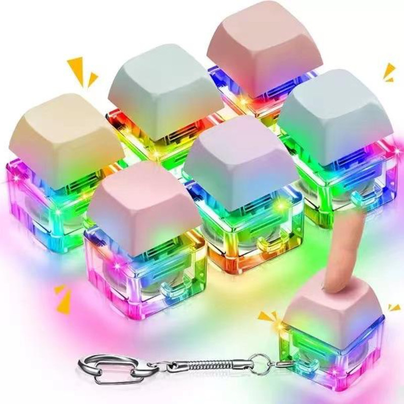 Jual Keyboard Fidget Keychain with LED Light Keycap Stress Relief Toys ...