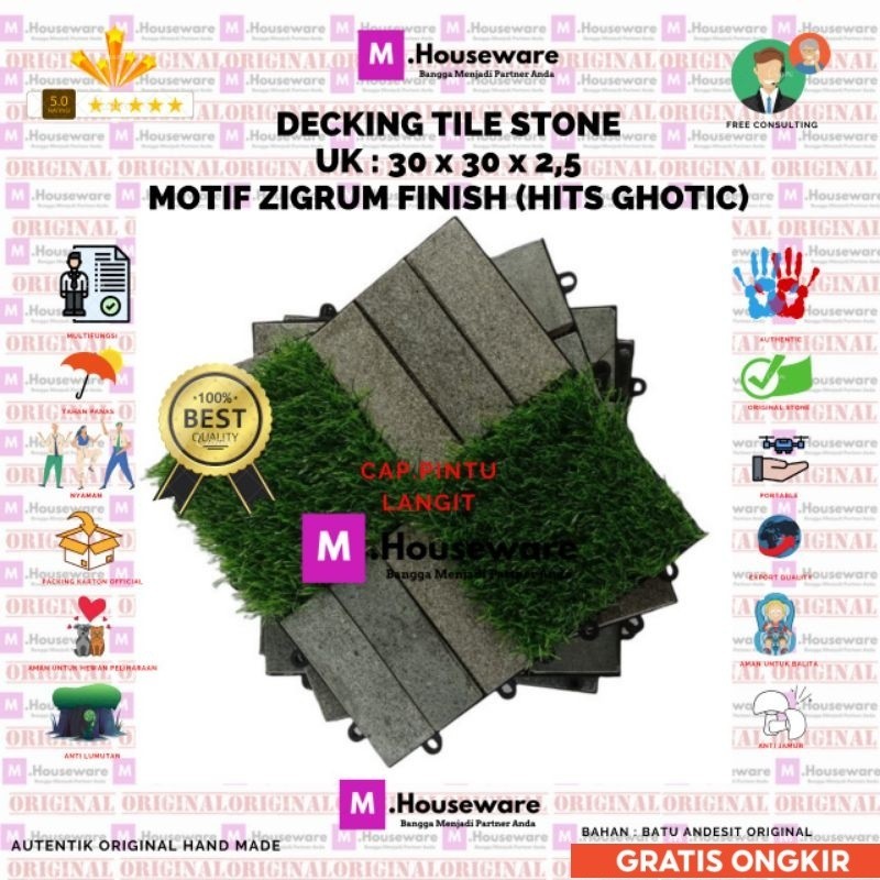 Jual Lantai Batu Andesit Motif ZIGRUM BATU Zigzag Mix Rumput / Decking ...