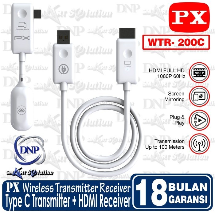 Jual PX WTR-200C USB Type C to HDMI Wireless Video Transmitter Receiver ...