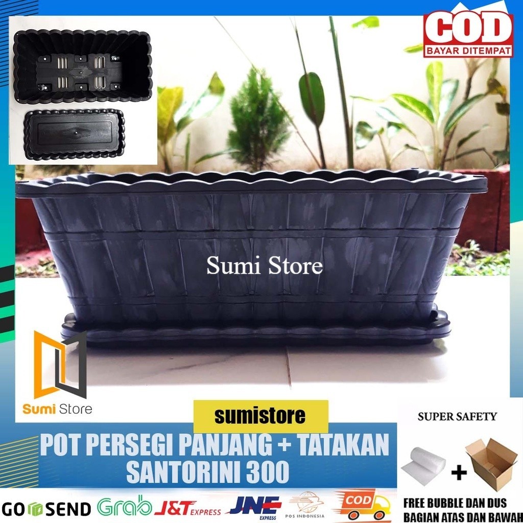 Jual Pot Persegi Panjang Hitam + Tatakan Santorini 30 cm | Shopee Indonesia