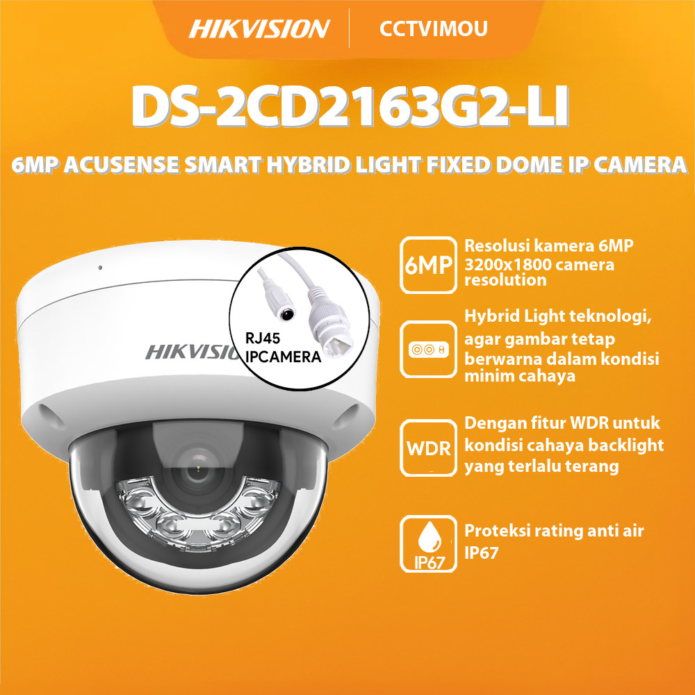 Jual HIKVISION DS-2CD2163G2-LI 6MP ACUSENSE SMART HYBRID LIGHT DOME IP CAMERA | Shopee Indonesia