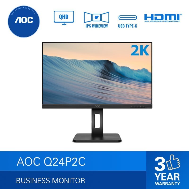 Jual Monitor LED AOC Q24P2C 24" Inch Ergonomic IPS Monitor with USB-C ...