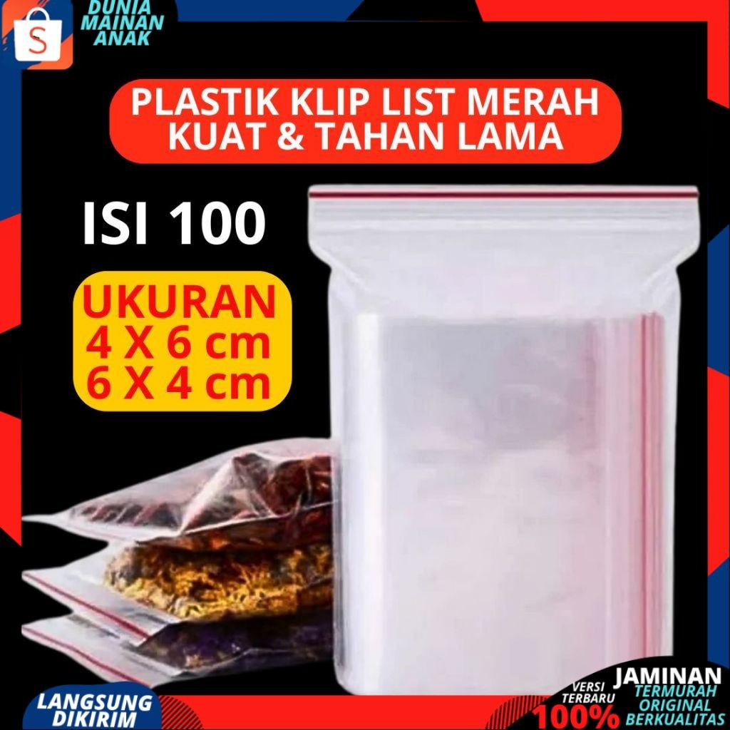 Jual DMA Plastik Klip List Merah Isi 100 Ukuran 4x6 Cm / Plastik klip ...