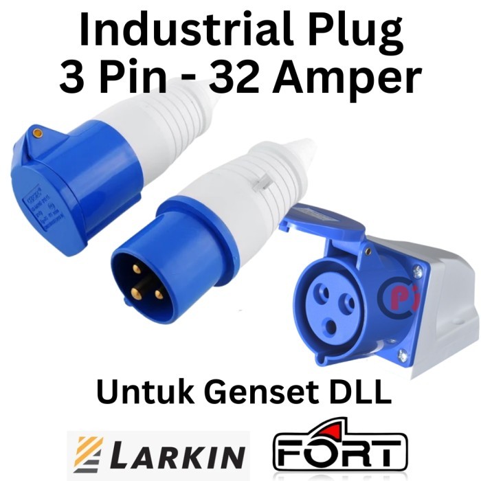 Jual LARKIN FORT Soket Genset 3 Pin 3P 32 Amper 32A Plug Industrial ...