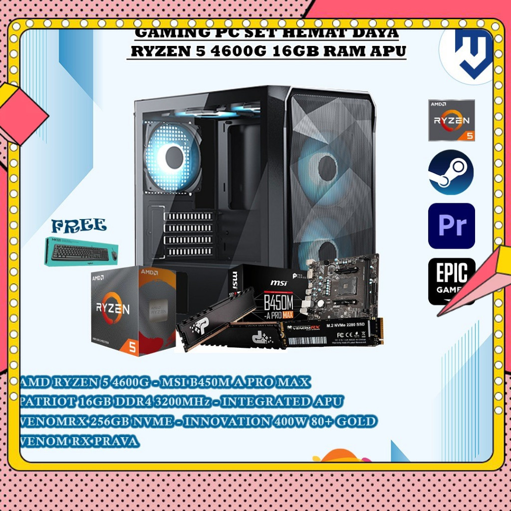 Jual GAMING PC SET HEMAT DAYA RYZEN 5 4600G 16GB RAM APU | Shopee Indonesia