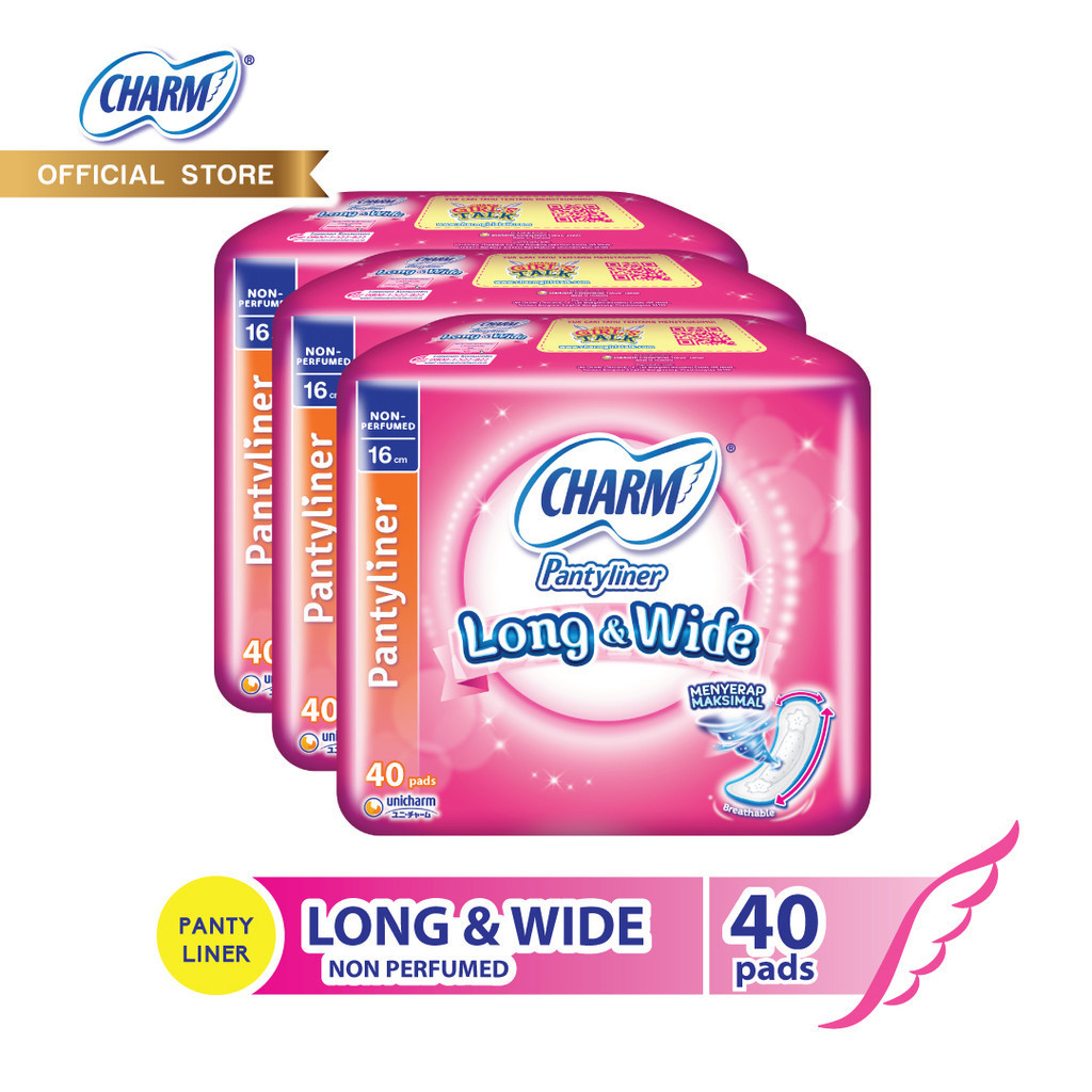 Jual Charm Long & Wide Pantyliner Absorbent Fit Breathable Non Perfumed ...
