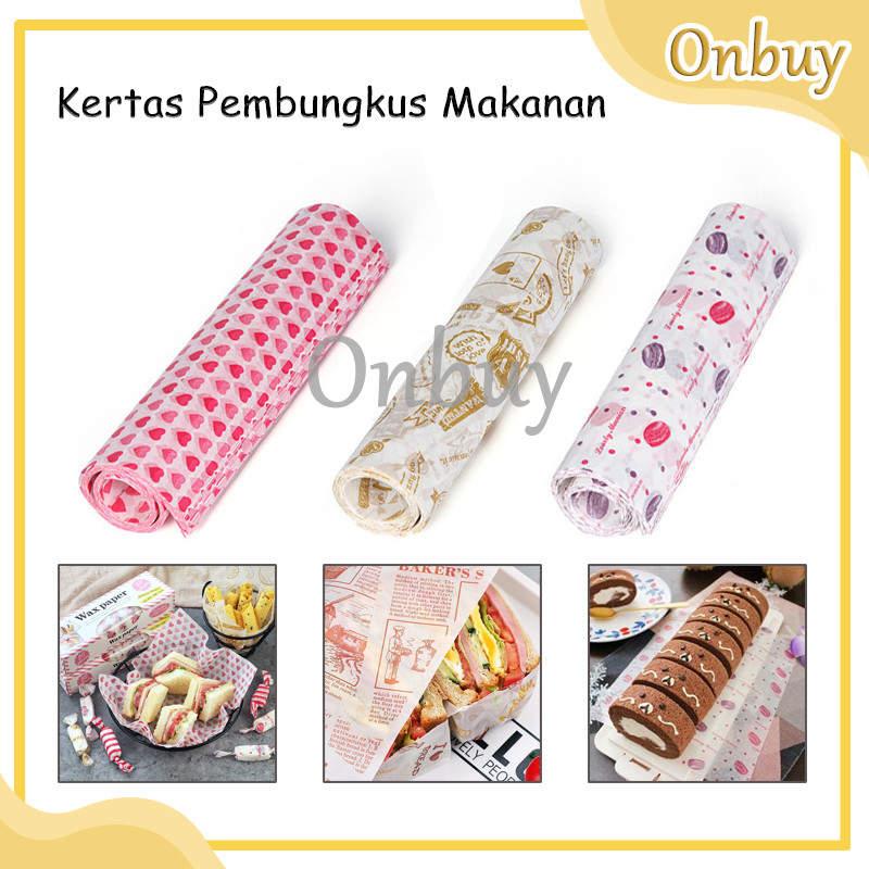 Jual 50PC Wax Paper Kertas Sandwich / Kertas Roti Kertas Burger Motif ...