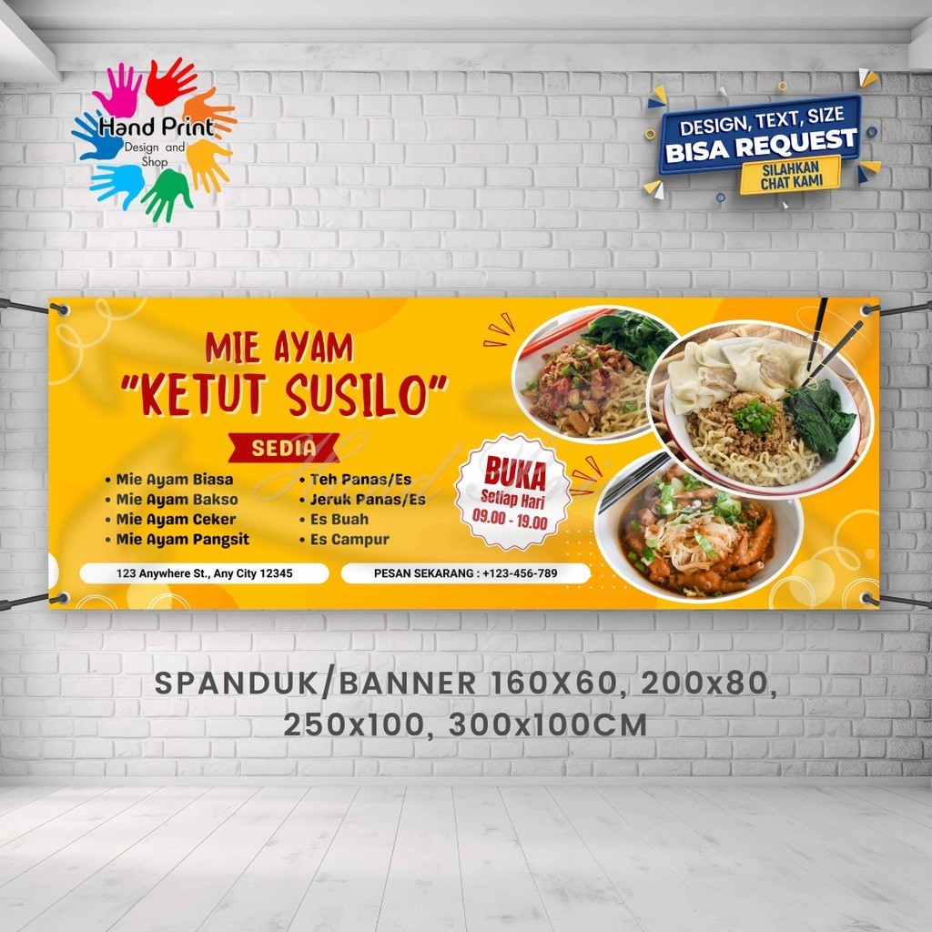 Jual Cetak Spanduk Banner Jualan Mie Ayam Kuning MMT Spanduk Custom ...