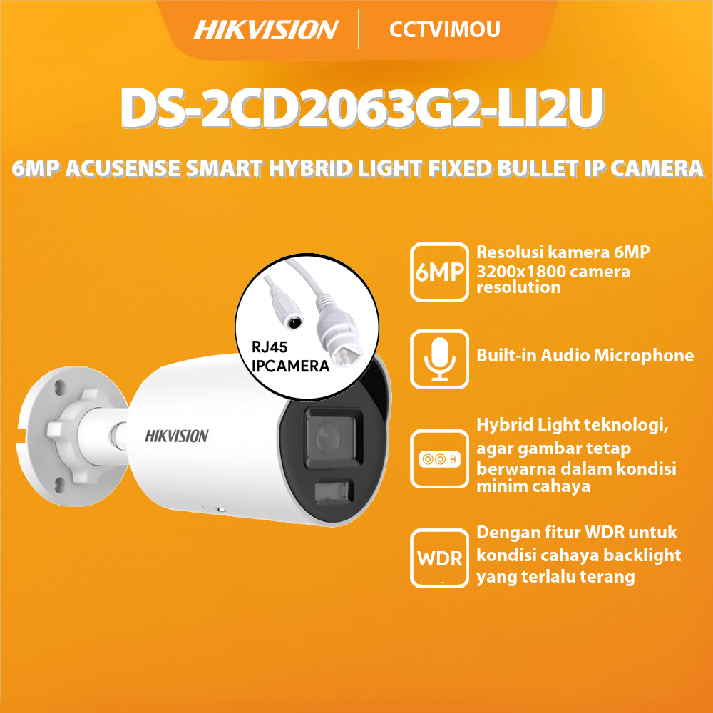 Jual HIKVISION DS-2CD2063G2-LI2U 6MP ACUSENSE SMART HYBRID LIGHT BUILT-IN MIC BULLET IP CAMERA ...