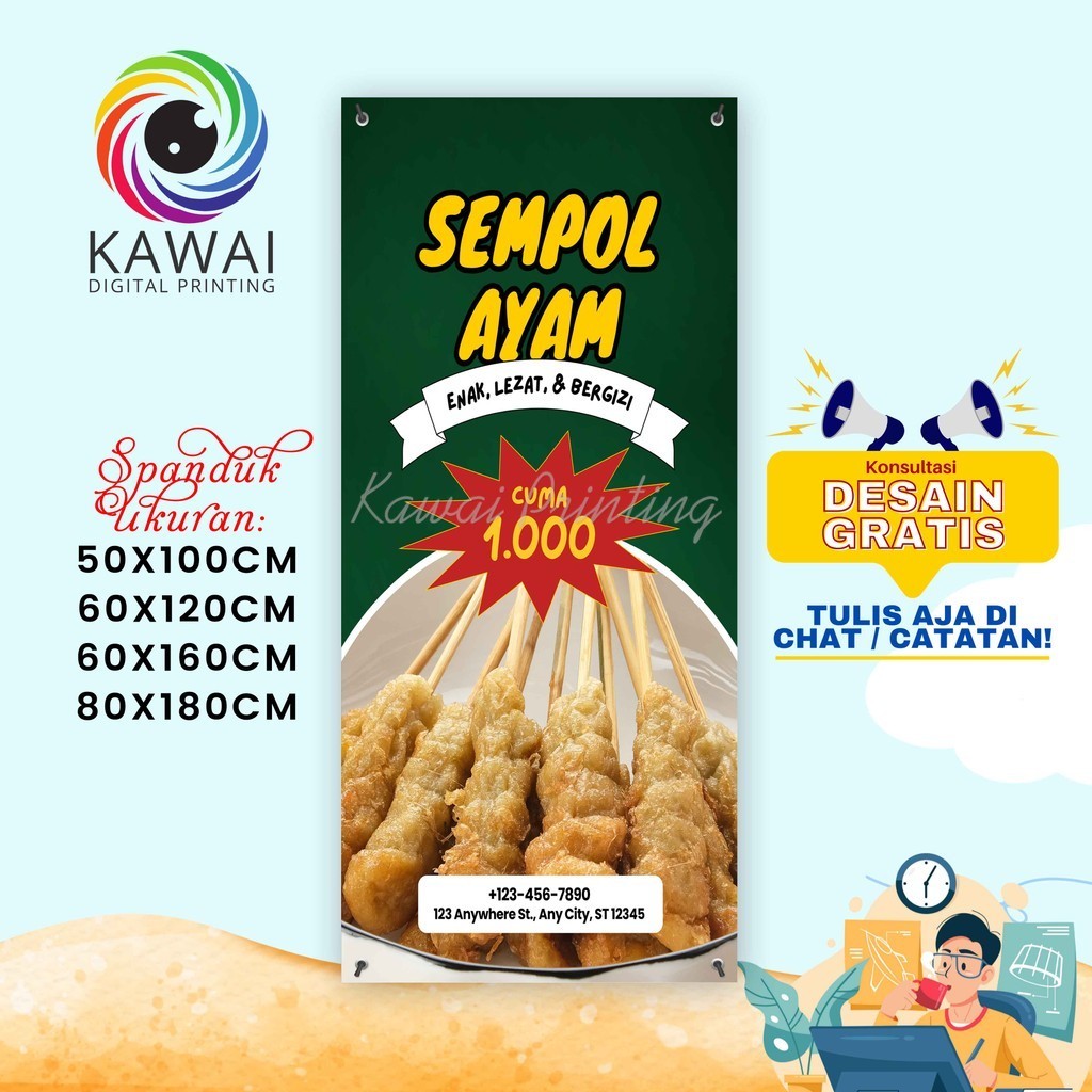 Jual Spanduk Banner MMT Jualan Sempol Ayam Hijau Ukuran 60x160 | Shopee ...