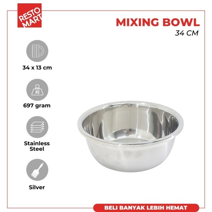 Jual Mixing Bowl 34cm RESTOMART Stainless Steel (2611064) (F10 ...