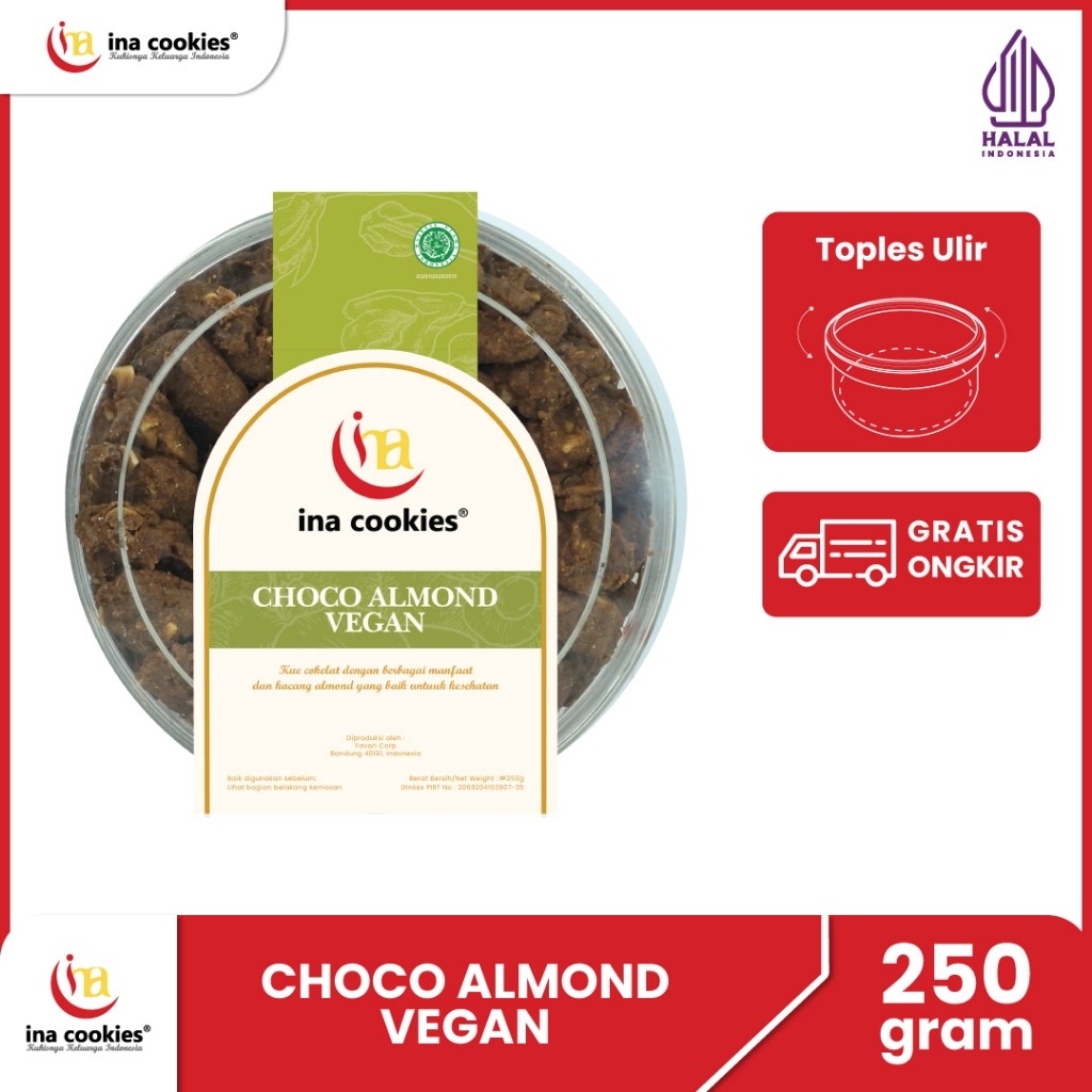 Jual Ina Cookies Kue Kering Premium Choco Almond Vegan Agen Malang ...