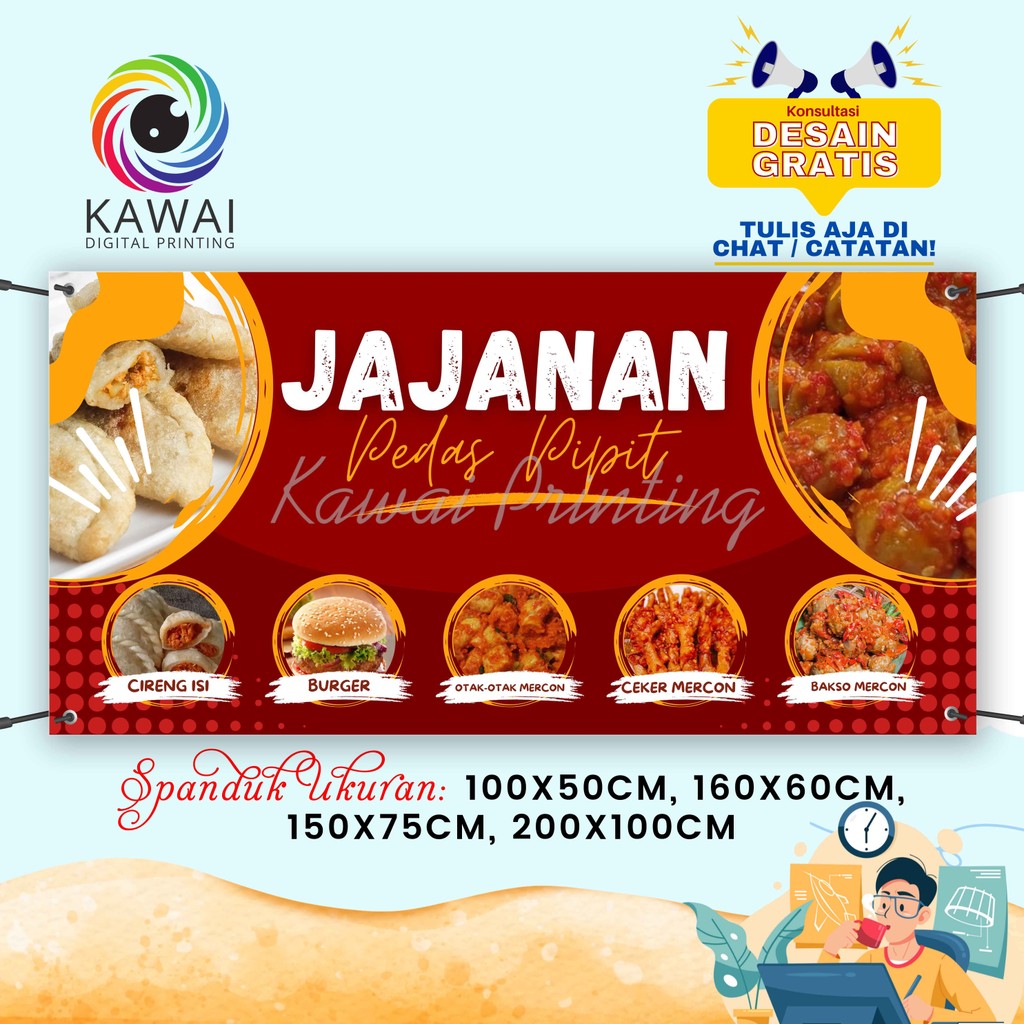 Jual Spanduk Banner MMT Aneka Jajanan Pedas Rekuest 200x100 Cm | Shopee ...