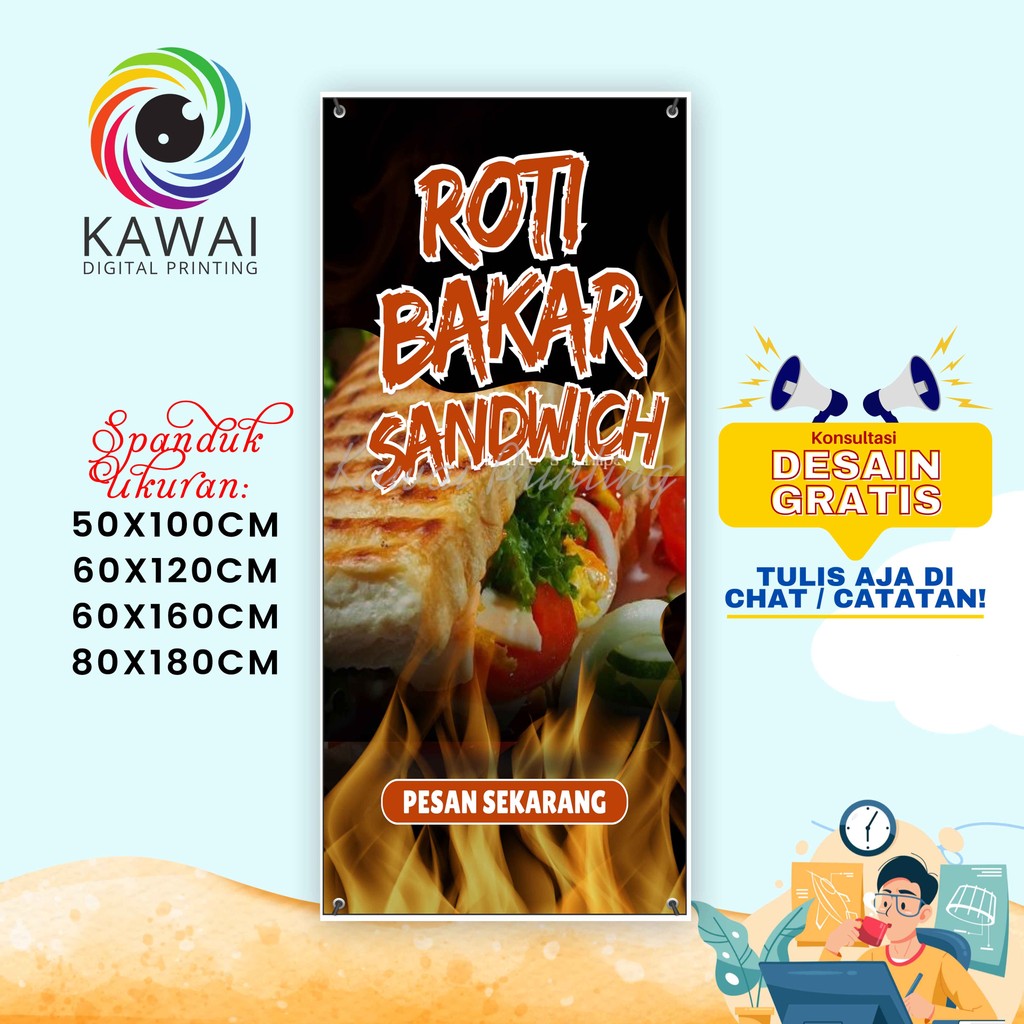 Jual Spanduk Banner MMT Roti Bakar Background Hitam Ukuran 60x160 ...