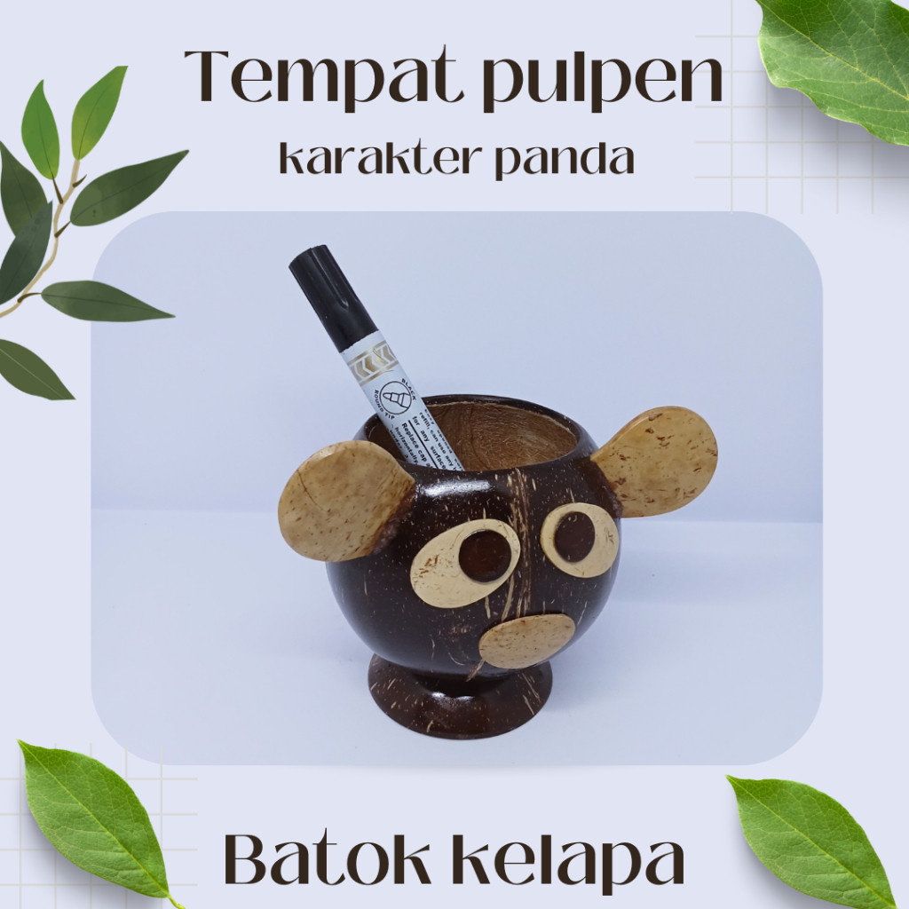 Jual Tempat pulpen batok kelapa karakter panda / tempat pulpen di meja ...