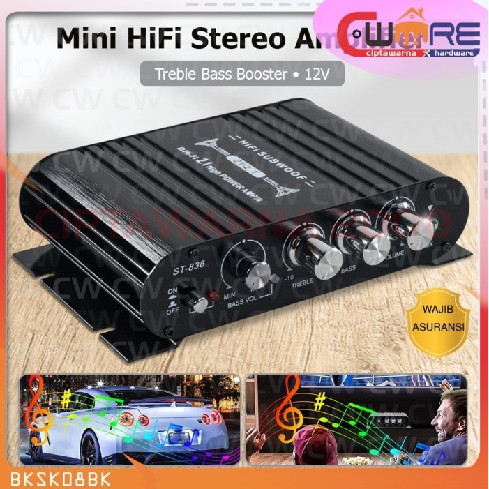 Jual Mini HiFi Stereo Amplifier Audio Treble Bass Booster 12V - BDB ...