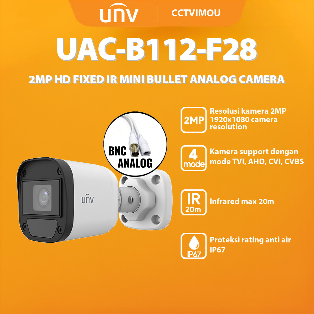 Jual UNV UAC-B112-F28 2MP HD FIXED 4IN1 IP67 IR MINI BULLET ANALOG CAMERA | Shopee Indonesia