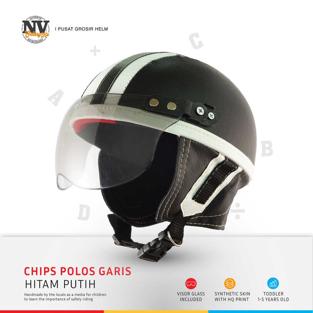Jual HELM ANAK RETRO 1 2 3 4 5 TAHUN KULIT PREMIUM POLOS GARIS CHIPS ...