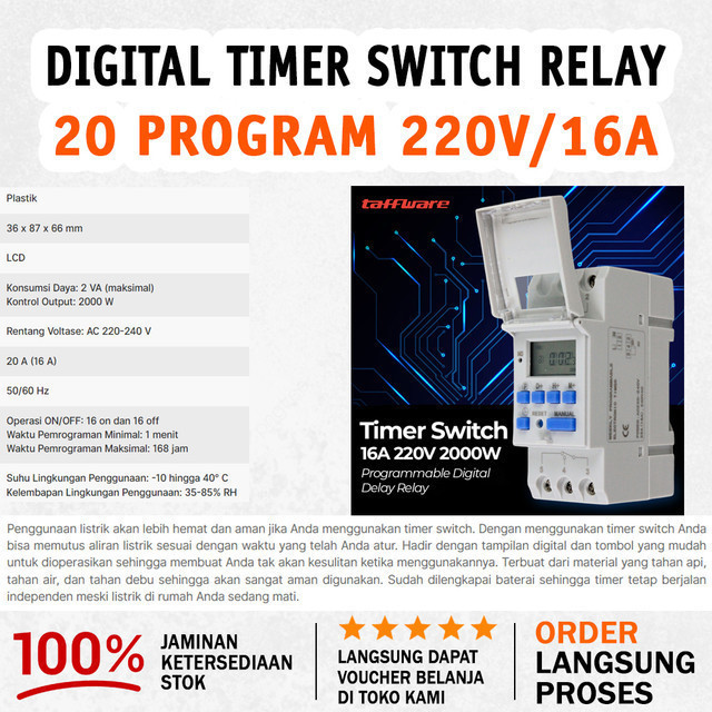Jual Relay Mcb Power Timer Programmable Time Switch Relay 16a 220v