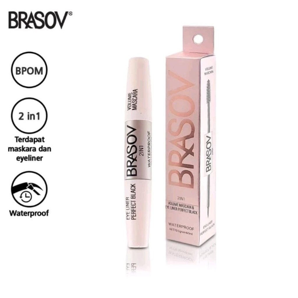 Jual Brasov 2in1 Volume Mascara & Eyeliner Perfect Black Waterproof 5g ...