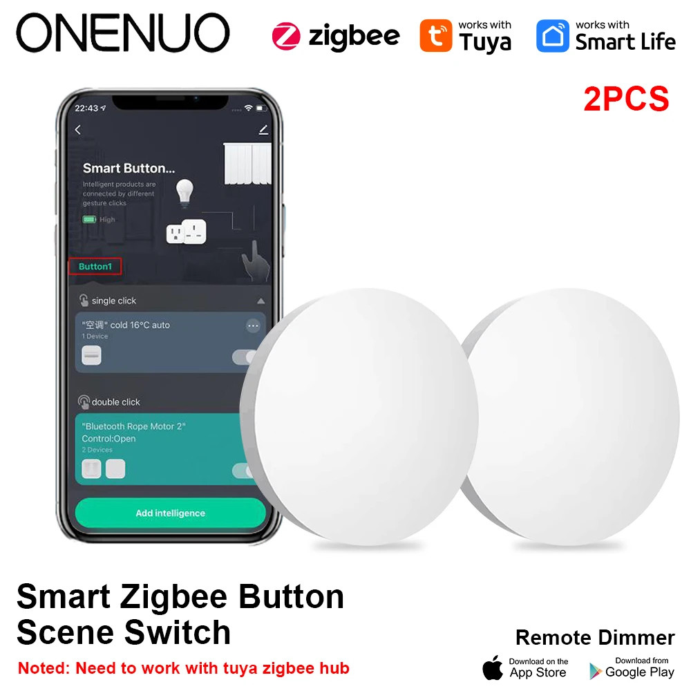 Jual 2pcs Tuya Zigbee Smart Button Scene Switch Voice Control Wireless Button Smart Life App ...