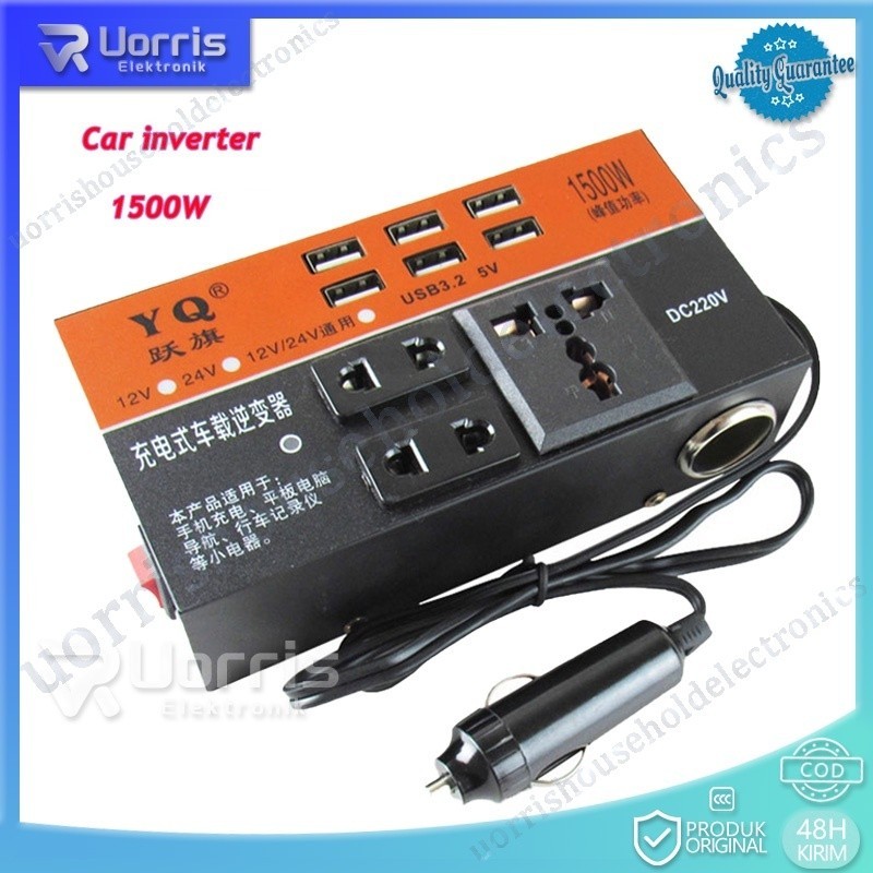 Jual 1500W DC Portable USB Car Power Inverter Adapter With 6 USB Ports 12V/24V To AC 220V ...