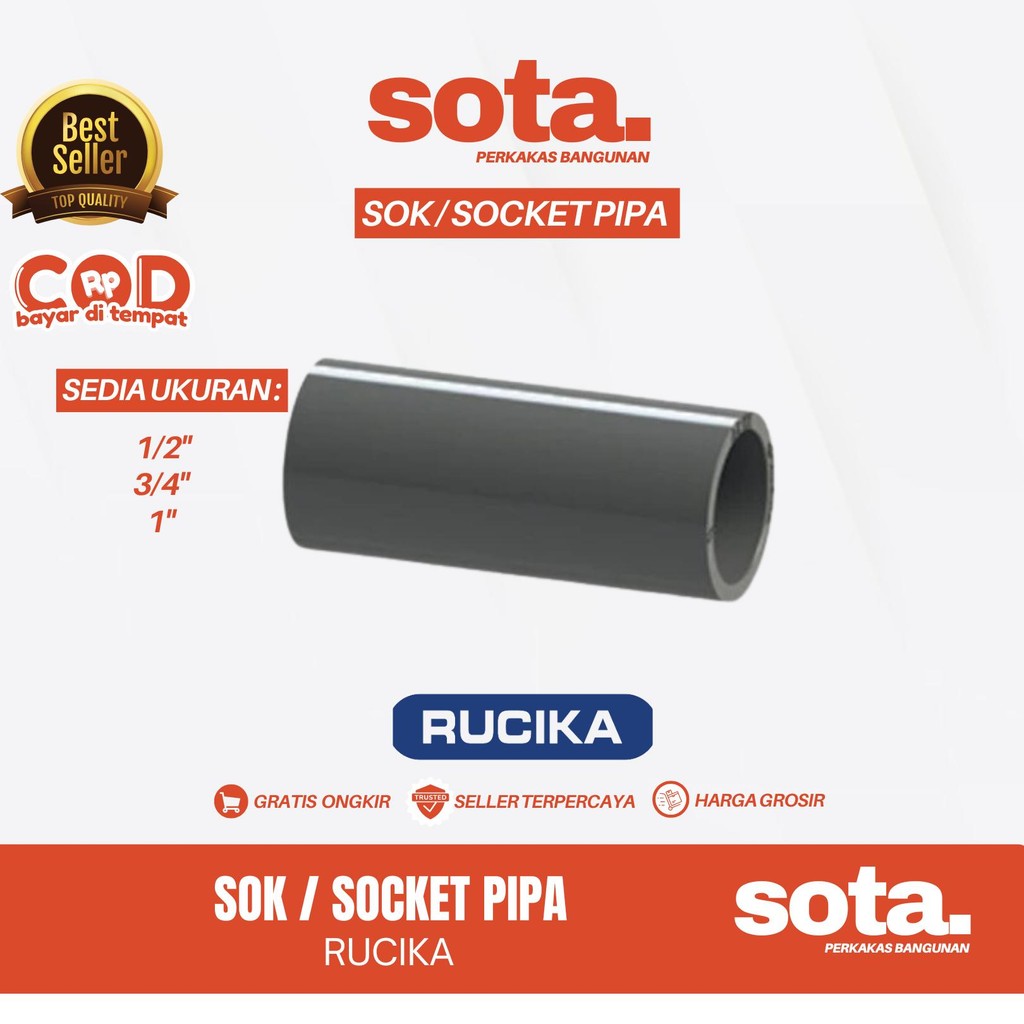 Jual SOTA Sok Pipa PVC Rucika 1/2", 3/4", 1" Inch - Fitting Pipa Sock ...