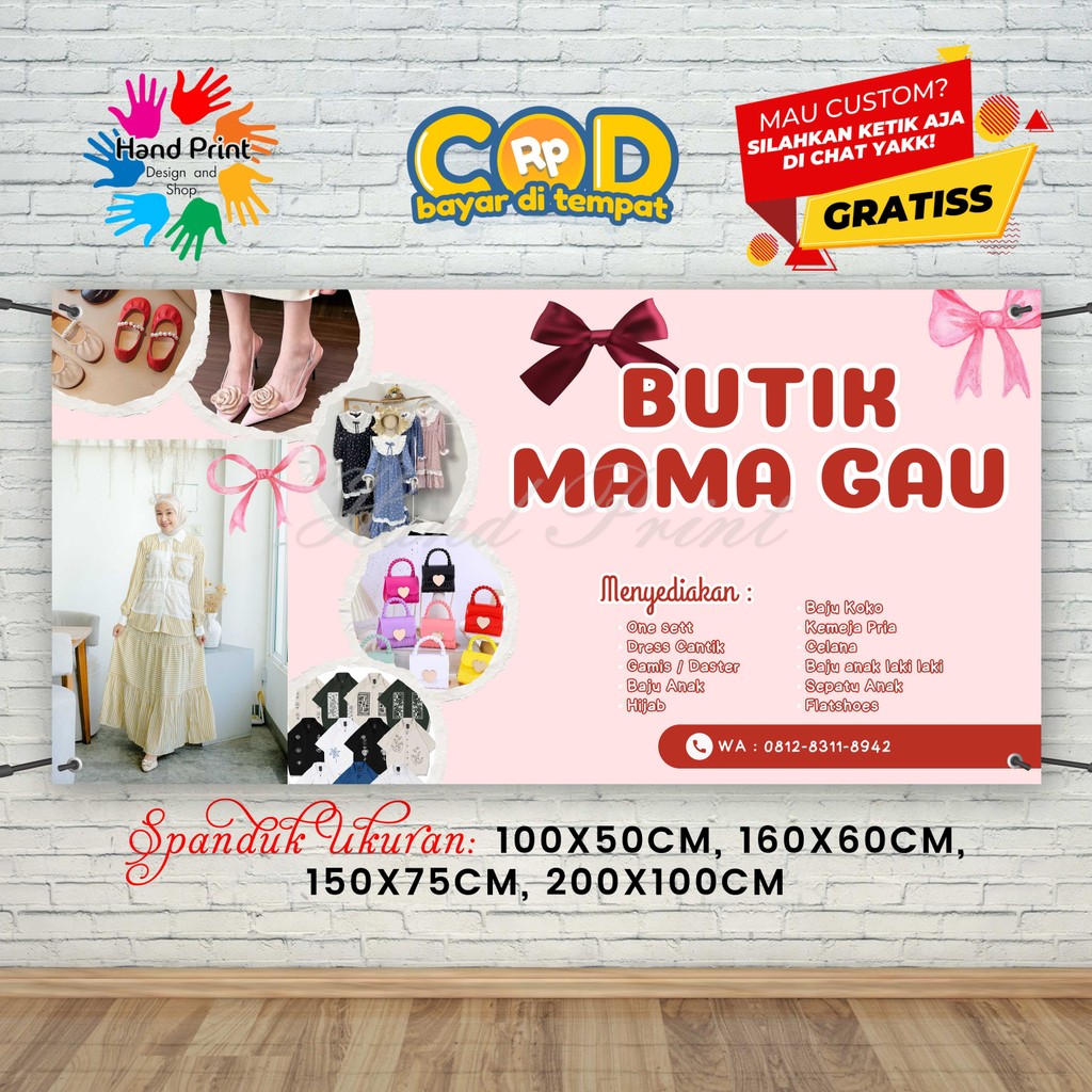 Jual Cetak Spanduk Banner Butik Merah Muda MMT Spanduk Custom 200x100 ...