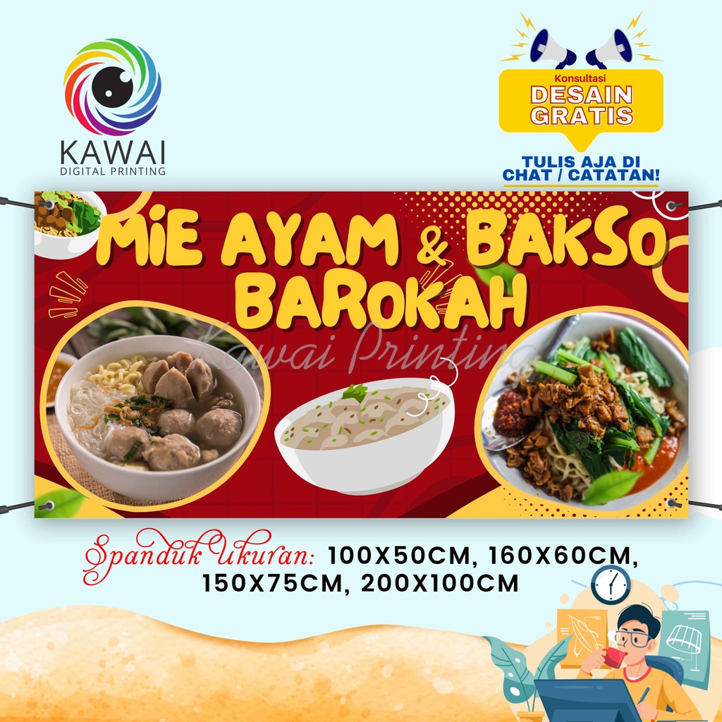 Jual Spanduk Banner MMT Bakso Dan Mie Ayam Merah Rekuest 200x100 Cm ...