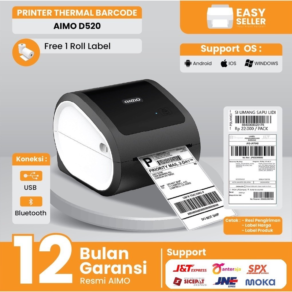 Jual Printer Barcode Thermal D520 Support USB & Bluetooth Cetak Label Resi Barcode Produk ...
