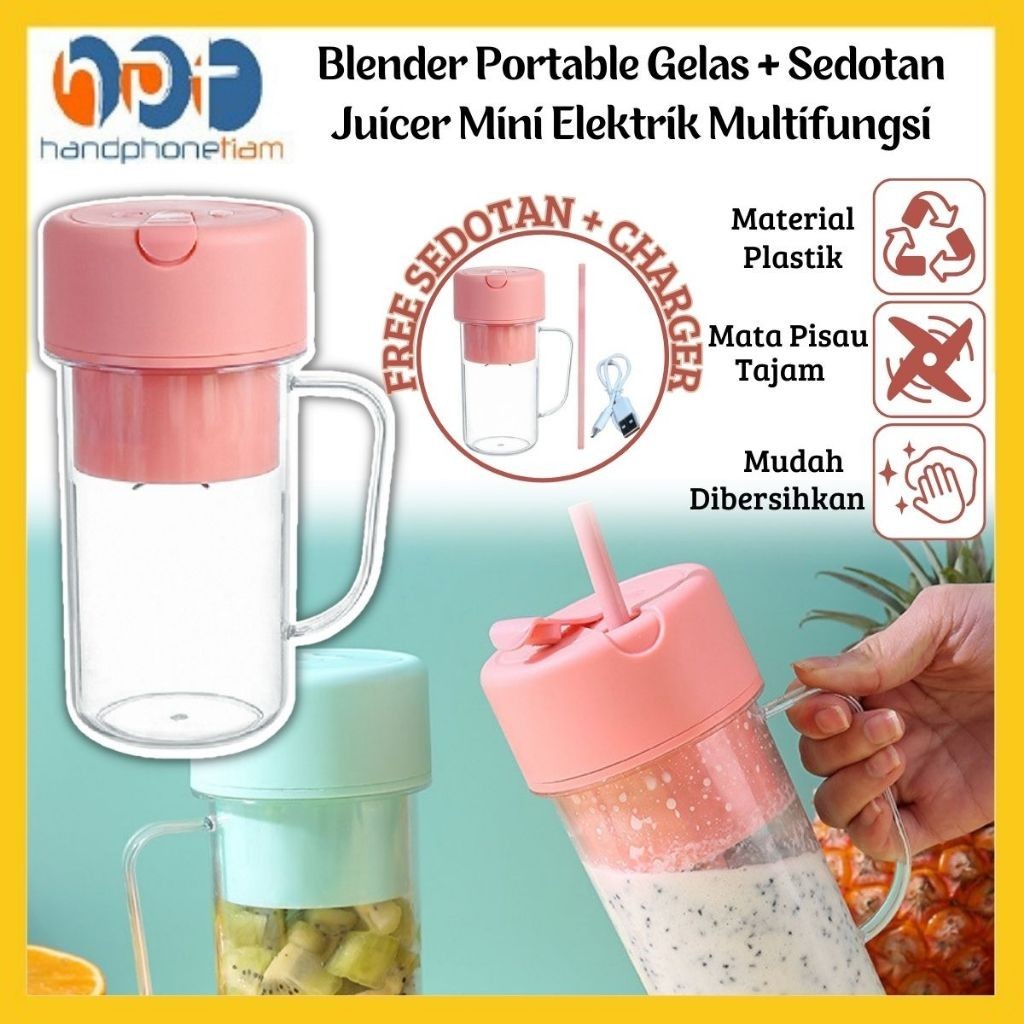 Jual [HPT] Blender Portable Gelas + Sedotan Juicer Mini Elektrik 6 Mata ...
