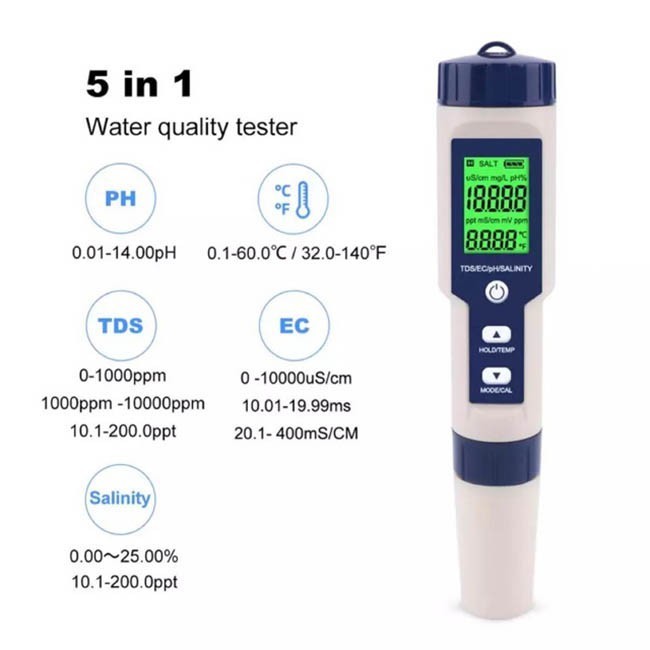Jual PH TDS EC Salinity Temperature 5 in 1 Meter EZ-9909 Tester EZ9909 ...