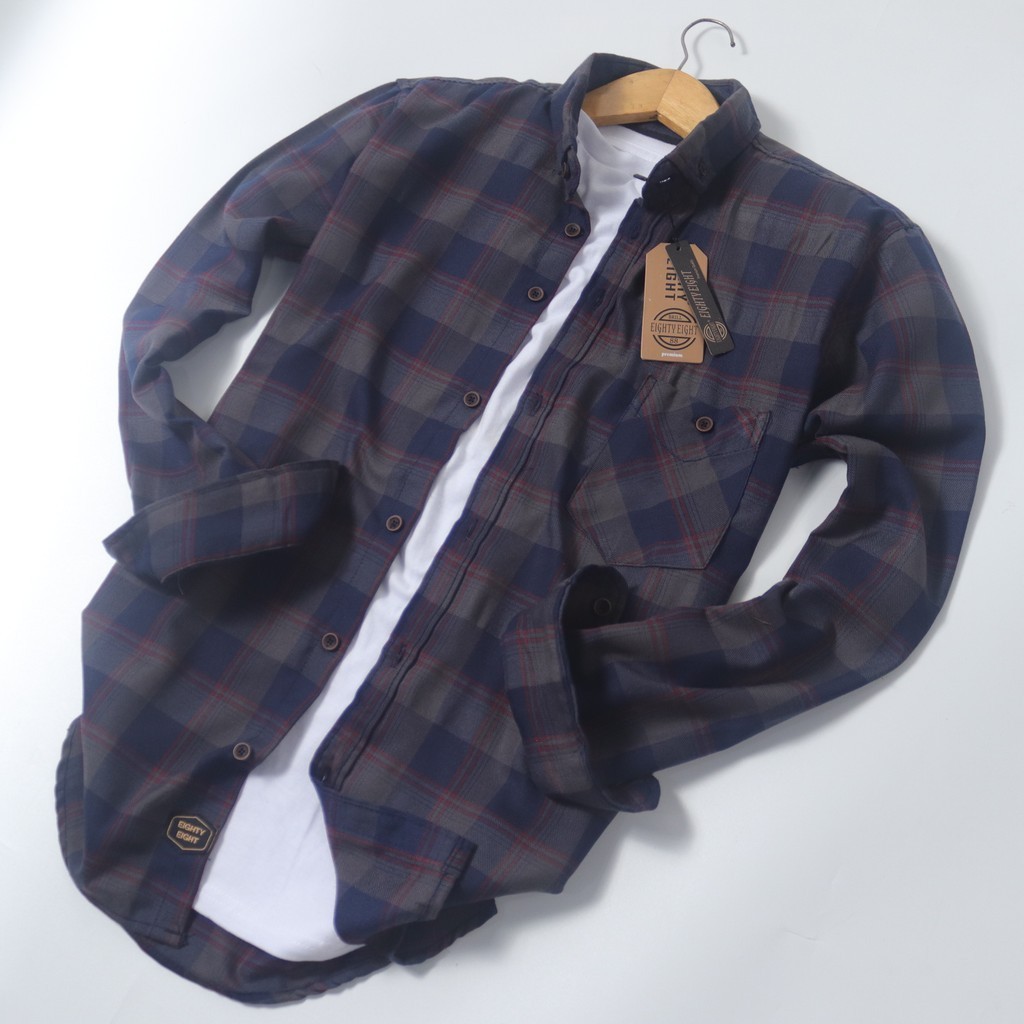 Jual Brill Eighty Eight - Kemeja Flanel Panjang Premium Navy Gray Mrn2 ...