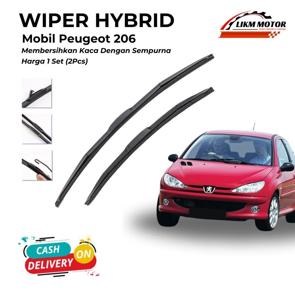 Jual Wiper Hybrid Peugeout 206 Blade 1 Set Kiri dan Kanan Sepasang Pembersih Kaca Depan Mobil ...