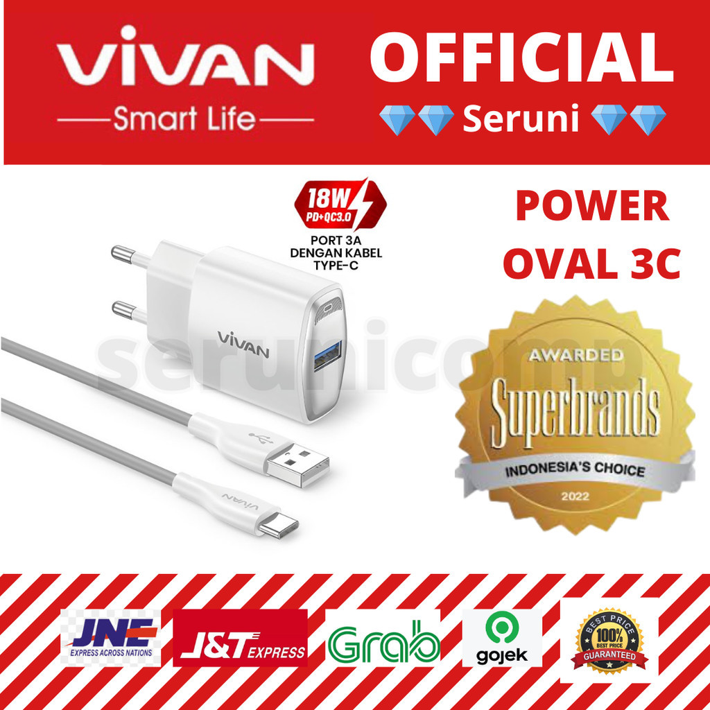 Jual VIVAN POWER OVAL 3C Charger 3A 18W Original Quick Fast Charging | Shopee Indonesia
