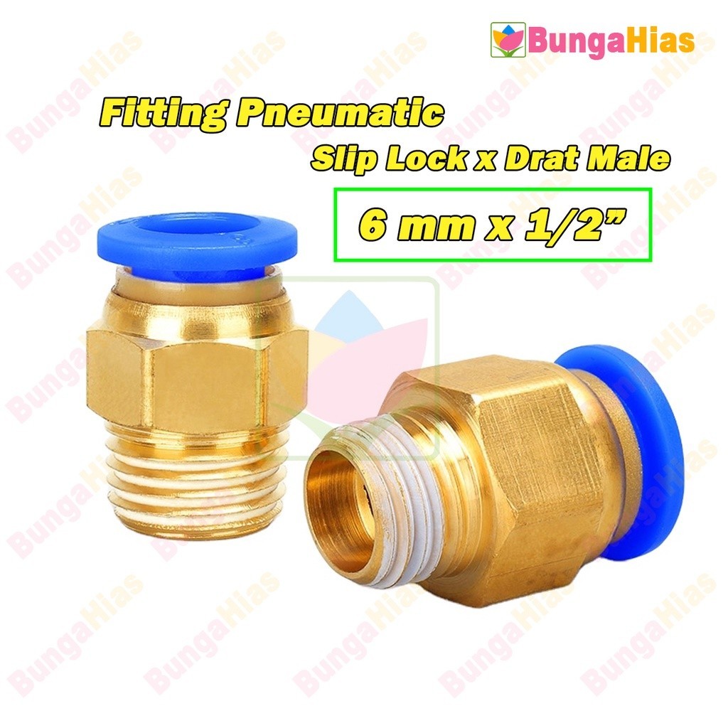 Jual Fitting Pneumatic 6 mm x 1/2 Male Drat Slip Lock Konektor Selang Angin Air Kompresor Udara ...