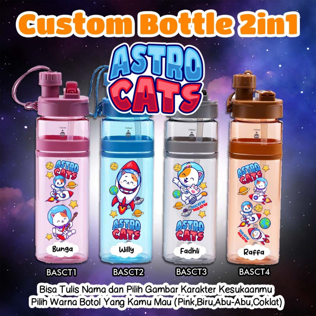Jual BOTOL MINUM CUSTOM 2 IN 1 DESAIN KARTUN KUCING ASTRONOT / ASTRO CATS / BOTOL KAPASITAS ...