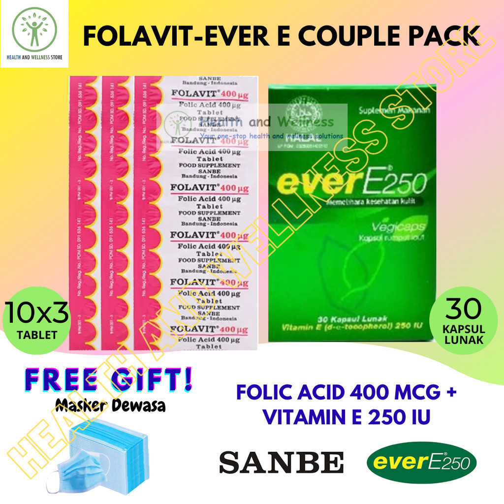 Jual PAKET FOLAVIT 400 MCG 30 TABLET DAN EVER E 250 IU 30 KAPSUL LUNAK ...